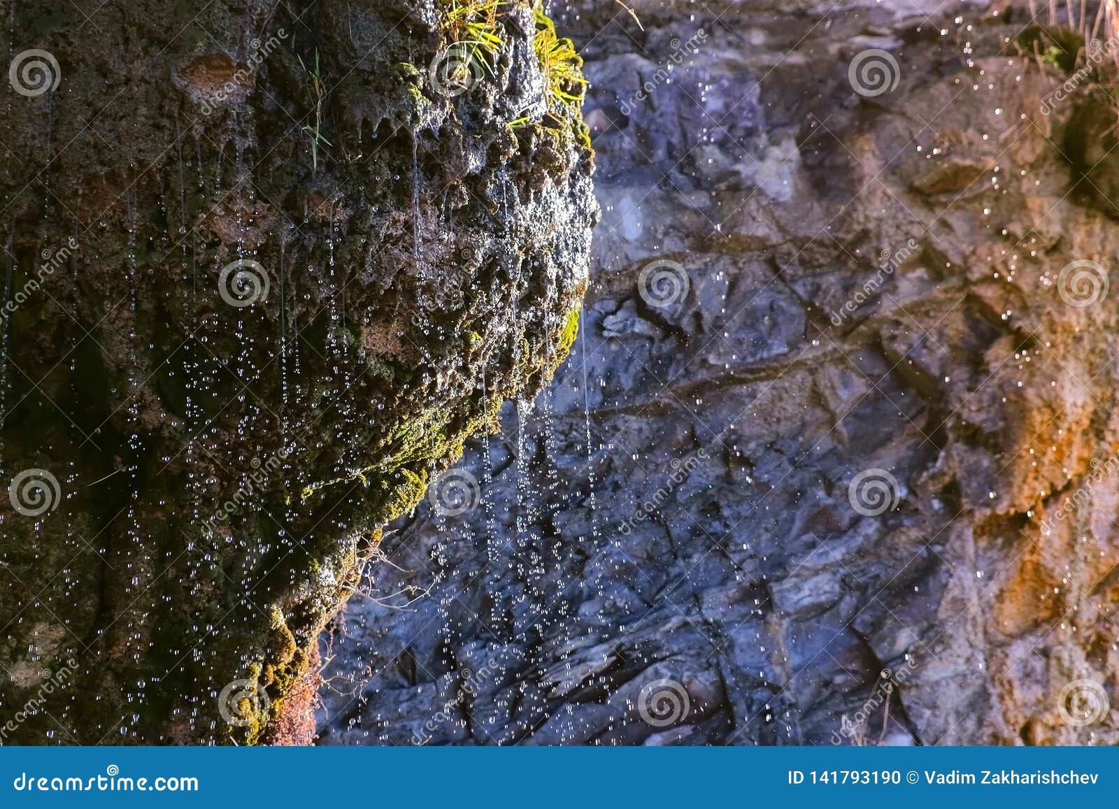 Small Water Stream on a Rock after the Rain. Close-up View. Stock Photo ...