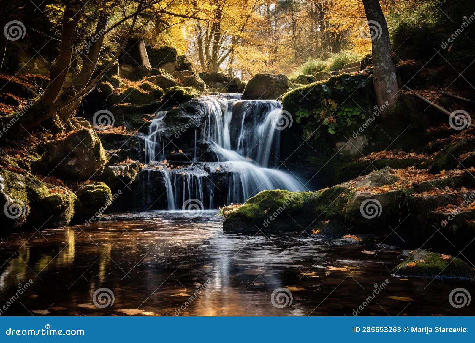Small Waterfall on Autumn Day in a Forest Stock Image - Image of forest ...