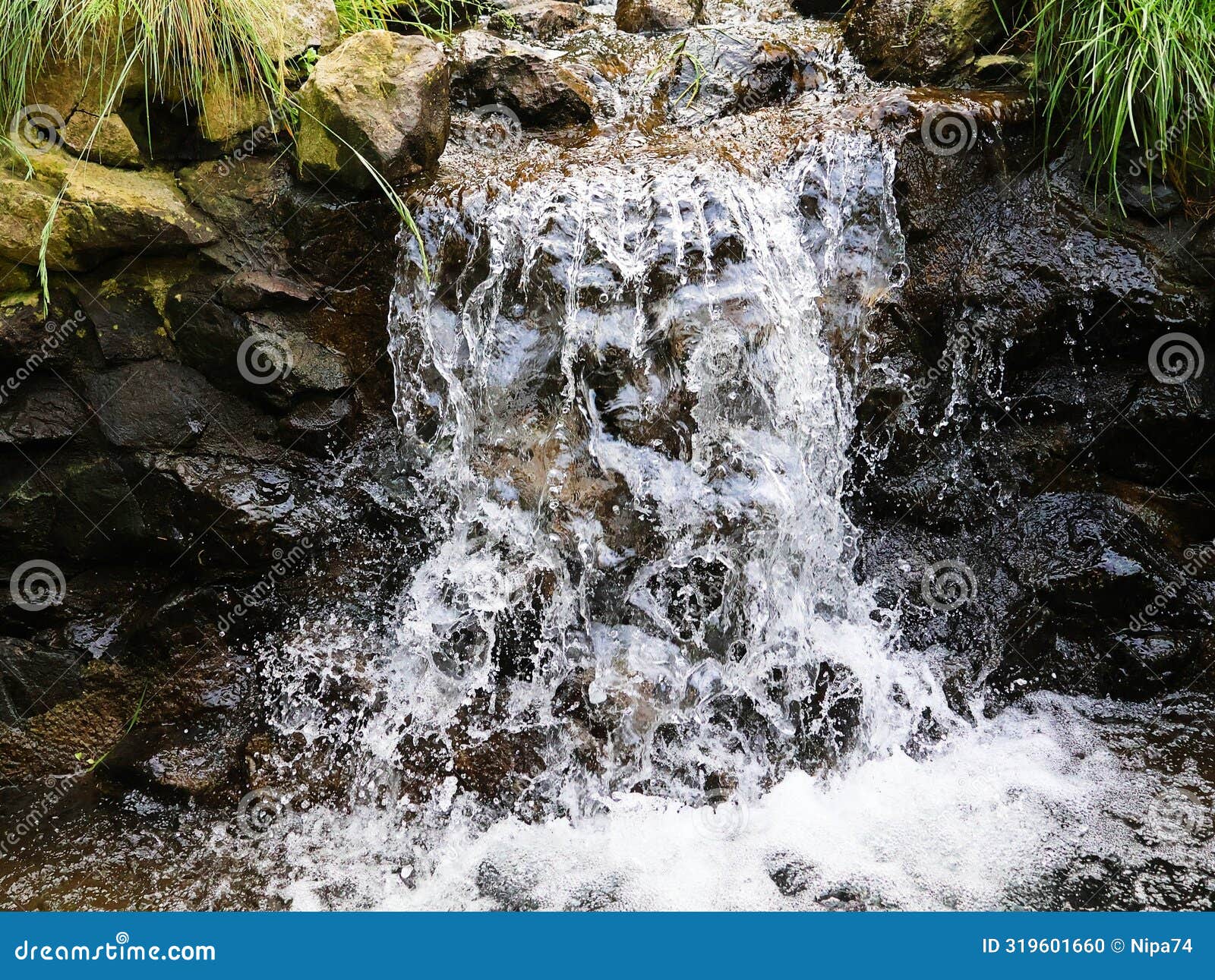 Small Waterfall in Close-up. Falling Water. Waterfall Background. Stock ...