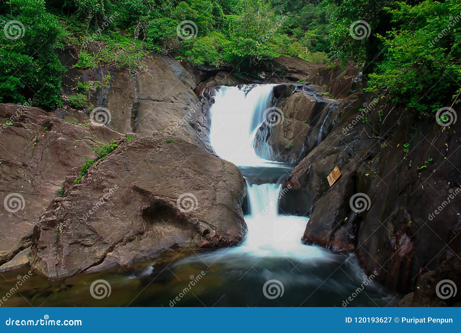 Small Waterfall Flowing Over Rocks in Nature. Stock Image - Image of ...