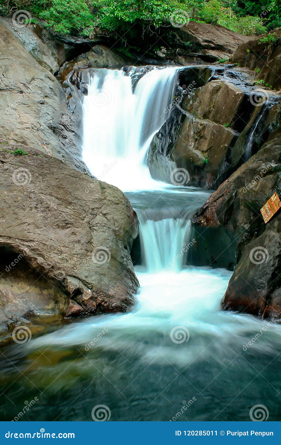 Small Waterfall Flowing Over Rocks in Nature. Stock Image - Image of ...