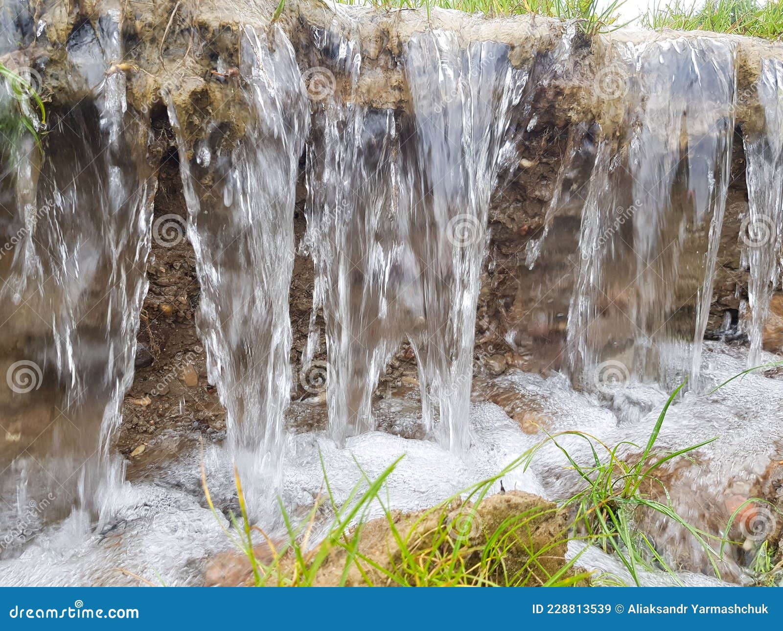 A Small Waterfall. Flowing Water Erodes the Soil Stock Image - Image of ...