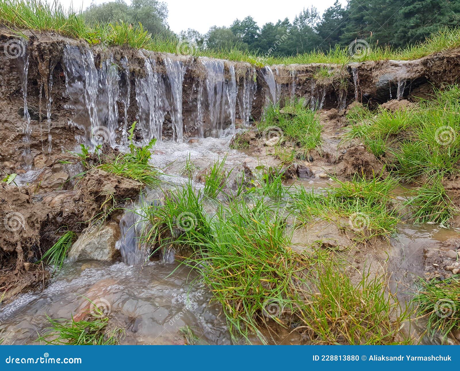 A Small Waterfall. Flowing Water Erodes the Soil Stock Photo - Image of ...