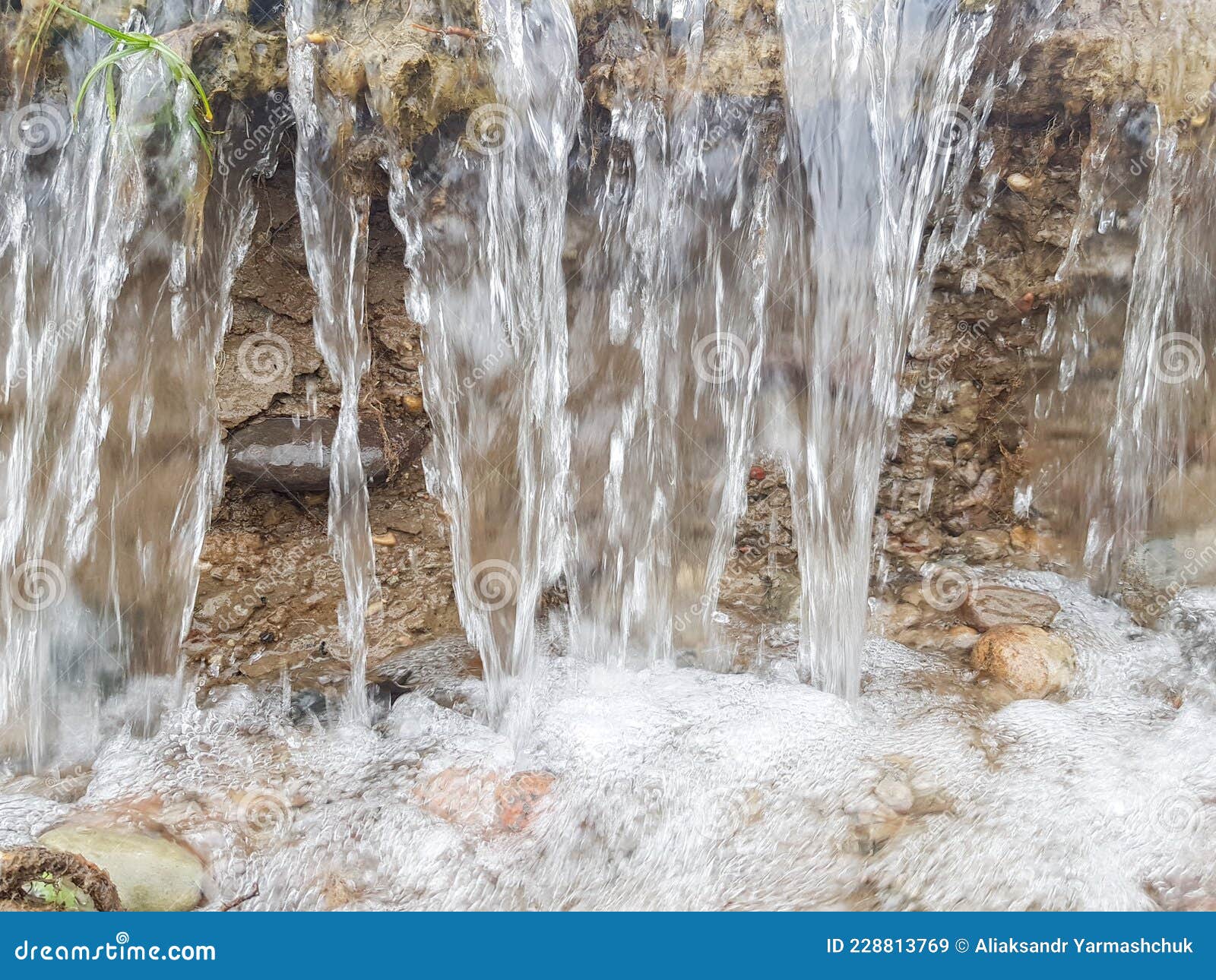 A Small Waterfall. Flowing Water Erodes the Soil Stock Image - Image of ...