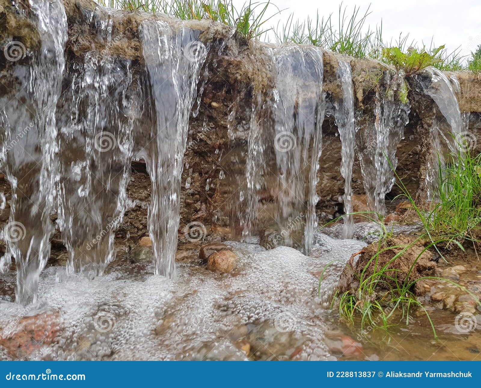 A Small Waterfall. Flowing Water Erodes the Soil Stock Image - Image of ...