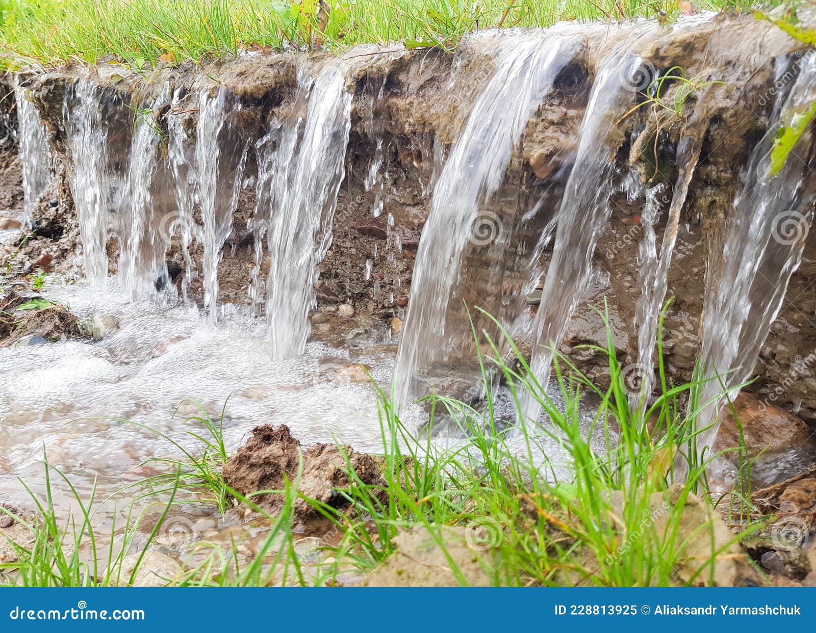 A Small Waterfall. Flowing Water Erodes the Soil Stock Image - Image of ...