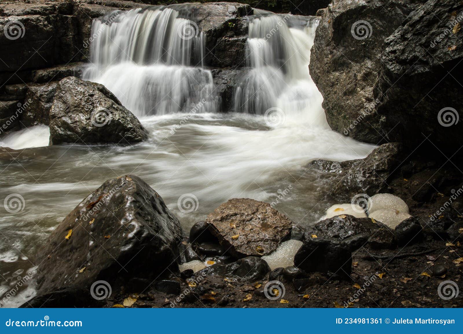 A Small Waterfall Flows into the River Stock Image - Image of scenery ...