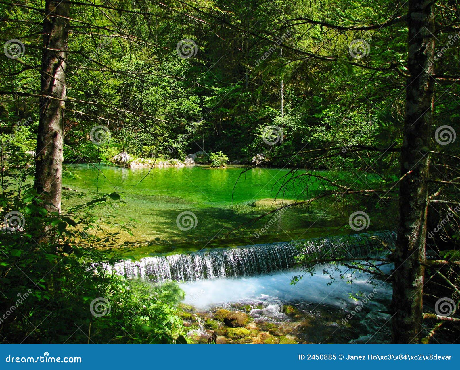 Small Waterfall, Green Water Stock Image - Image of stream, dark: 2450885