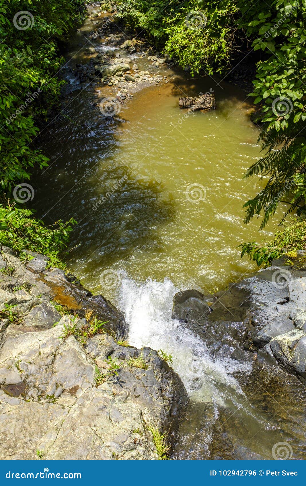 Small Waterfall with a Lake Below Stock Photo - Image of indonesia ...