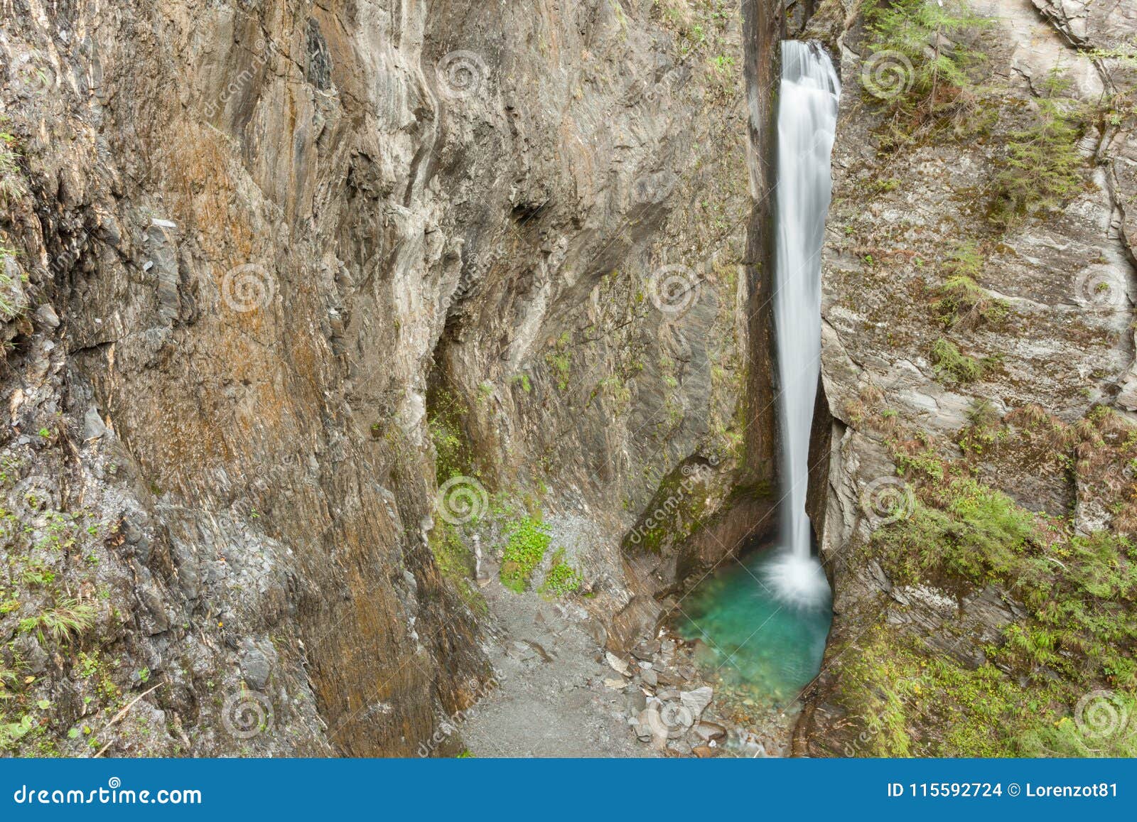 Small Waterfall and Lake among the Rock Stock Photo - Image of ahrntal ...