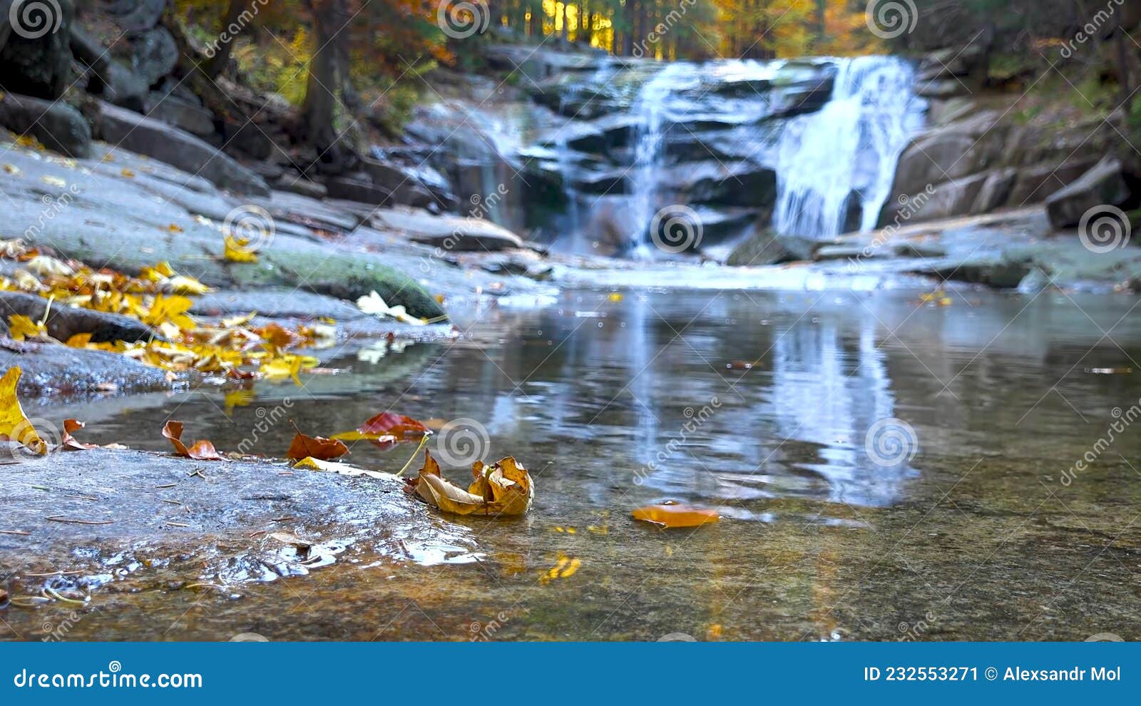 Small Waterfall. and the Leaves from the Trees Stock Image - Image of ...