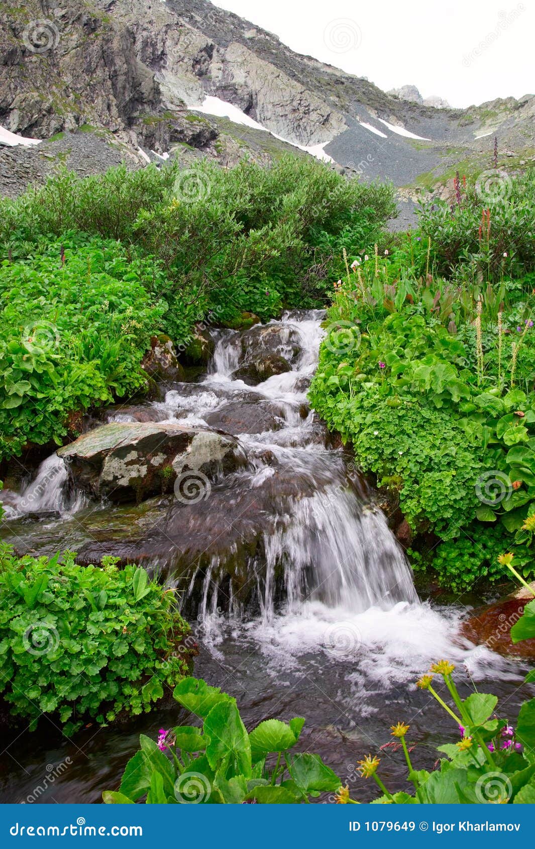 Small Waterfall and Mountain. Stock Image - Image of landscape, grass ...