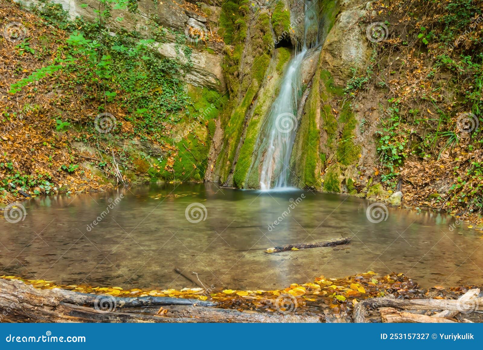 Waterfall on Mountain River Falling into Pool Stock Image - Image of ...