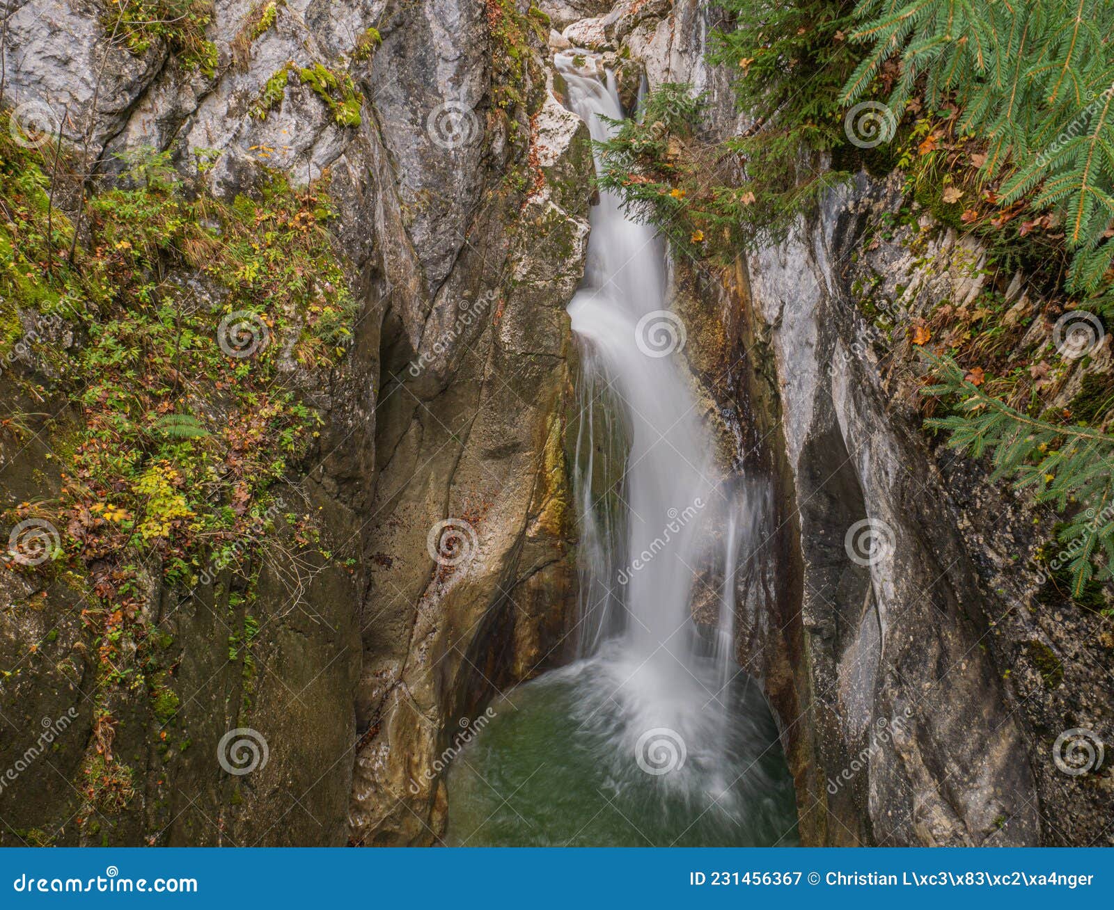 Small Waterfall in Narrow Rock Gorge Stock Image - Image of landscape ...