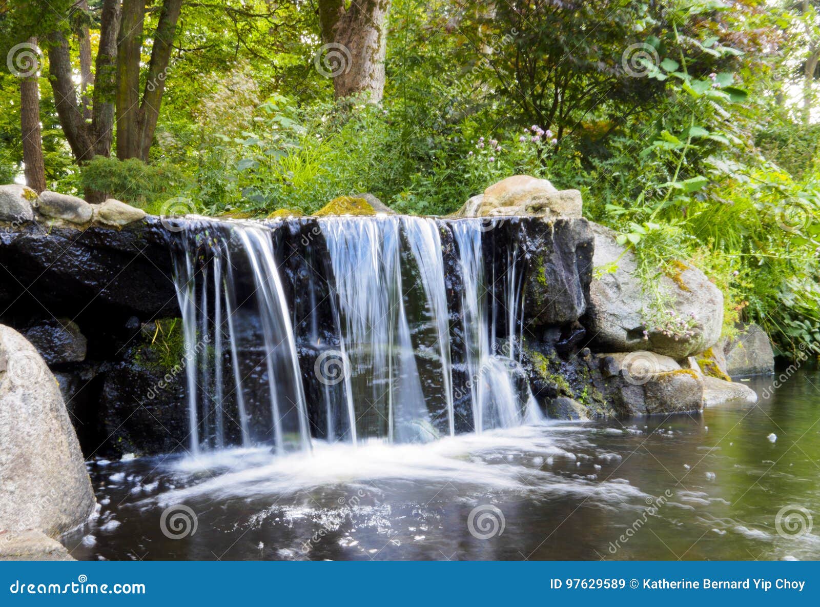 Small Waterfall Off a Ledge into a Pond Stock Image - Image of park ...