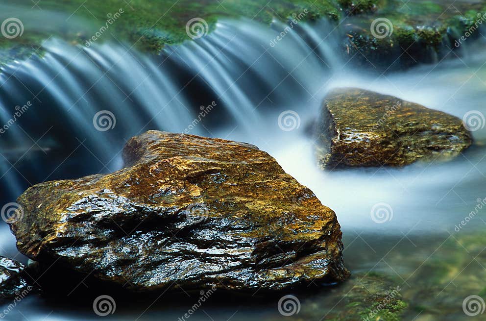 Small Waterfall and a Pair of River Rocks Stock Image - Image of rivers ...