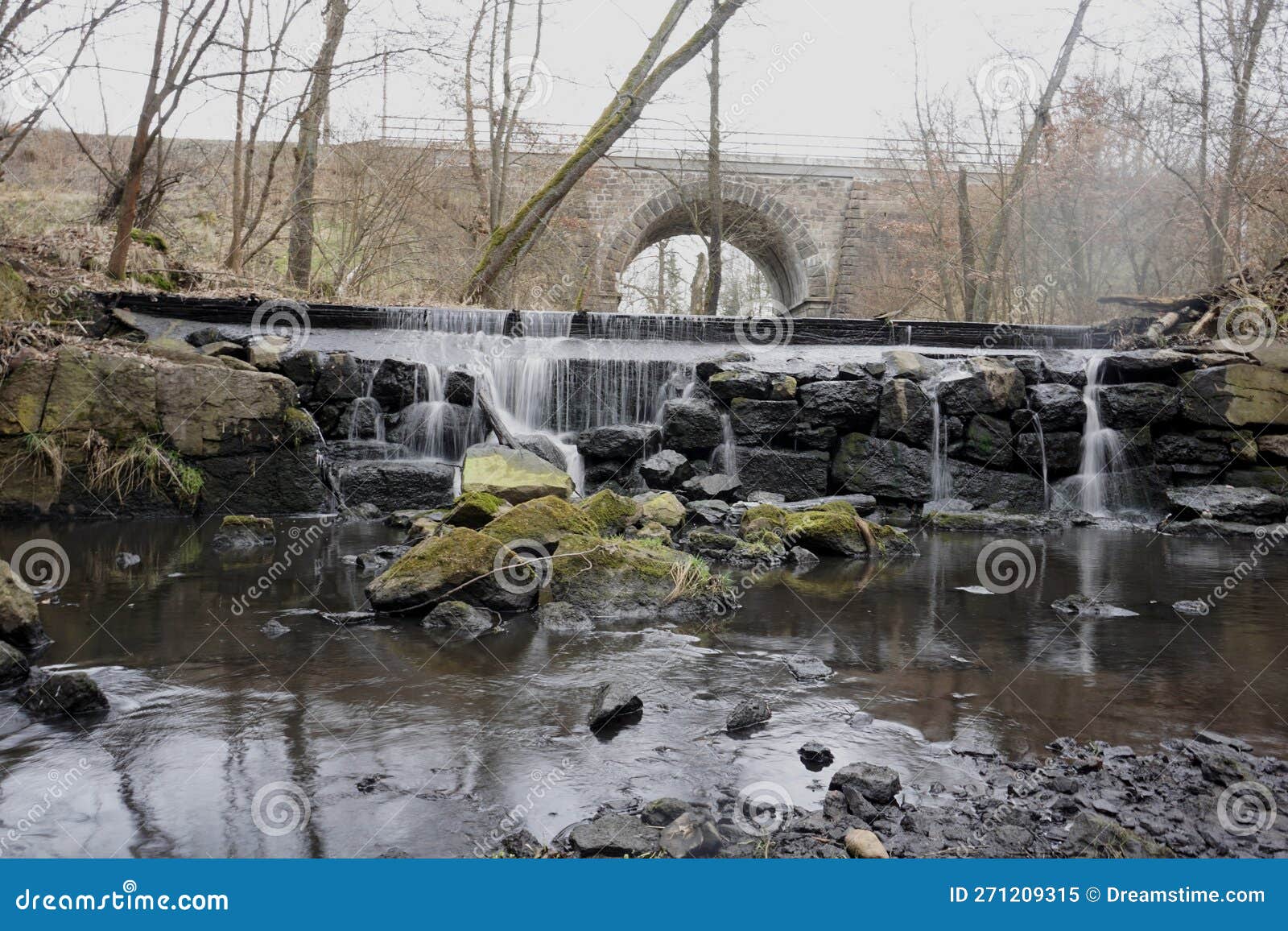 Small Waterfall on a Small River. Stock Image - Image of pond, snow ...