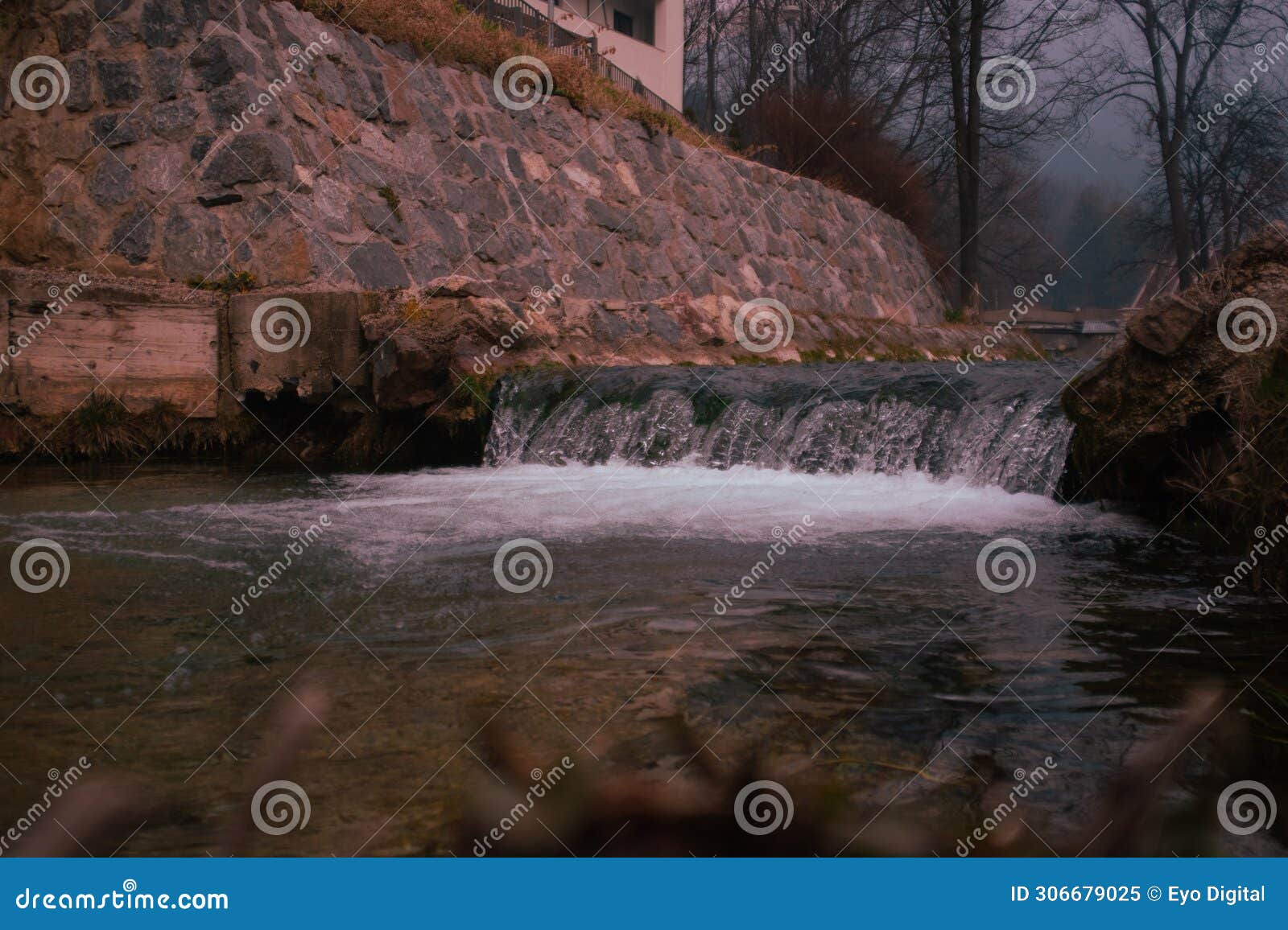 Small Waterfall on River Dam in Public Park Stock Image - Image of ...