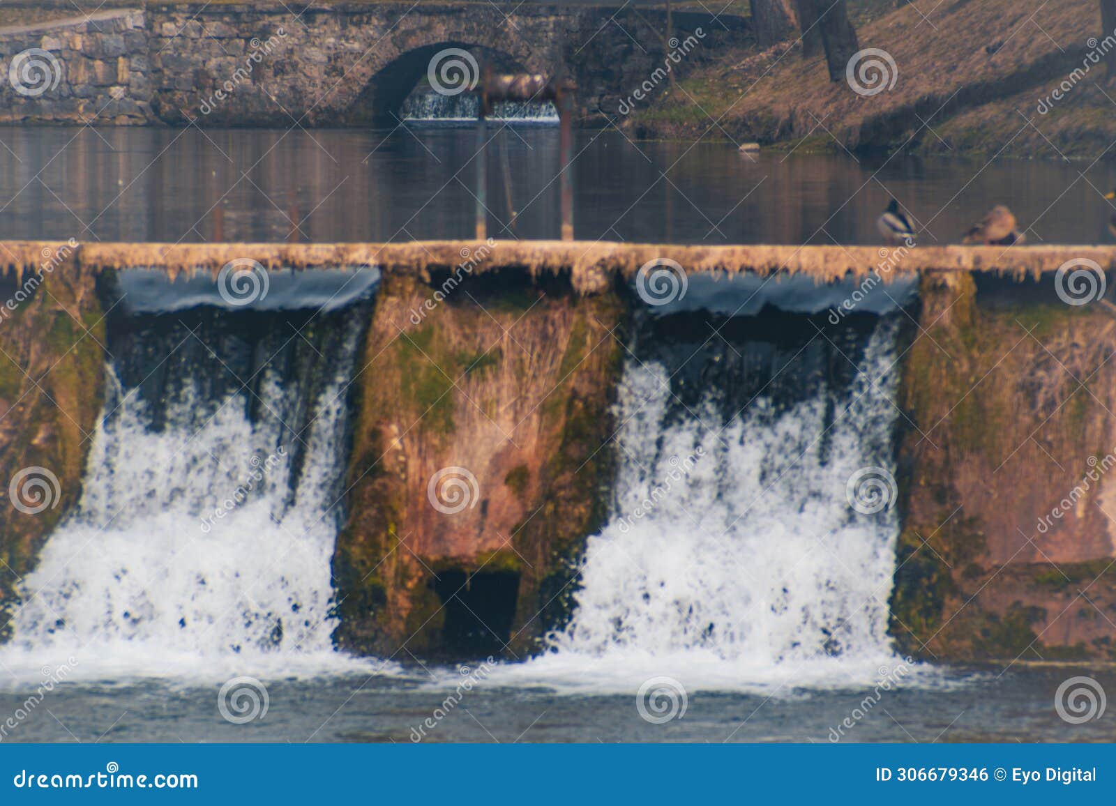 Small Waterfall on River Dam in Public Park Stock Photo - Image of ...