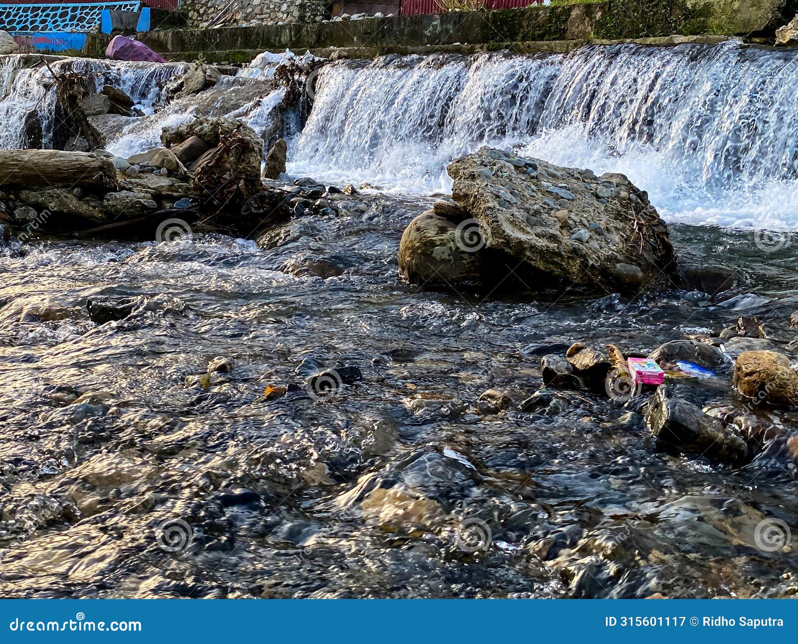 A Small Waterfall in a River with a Fairly Fast Flow Stock Image ...