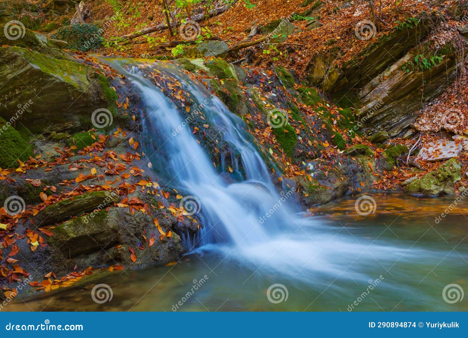 Small Waterfall on River Flow through the Mountain Canyon Stock Photo ...