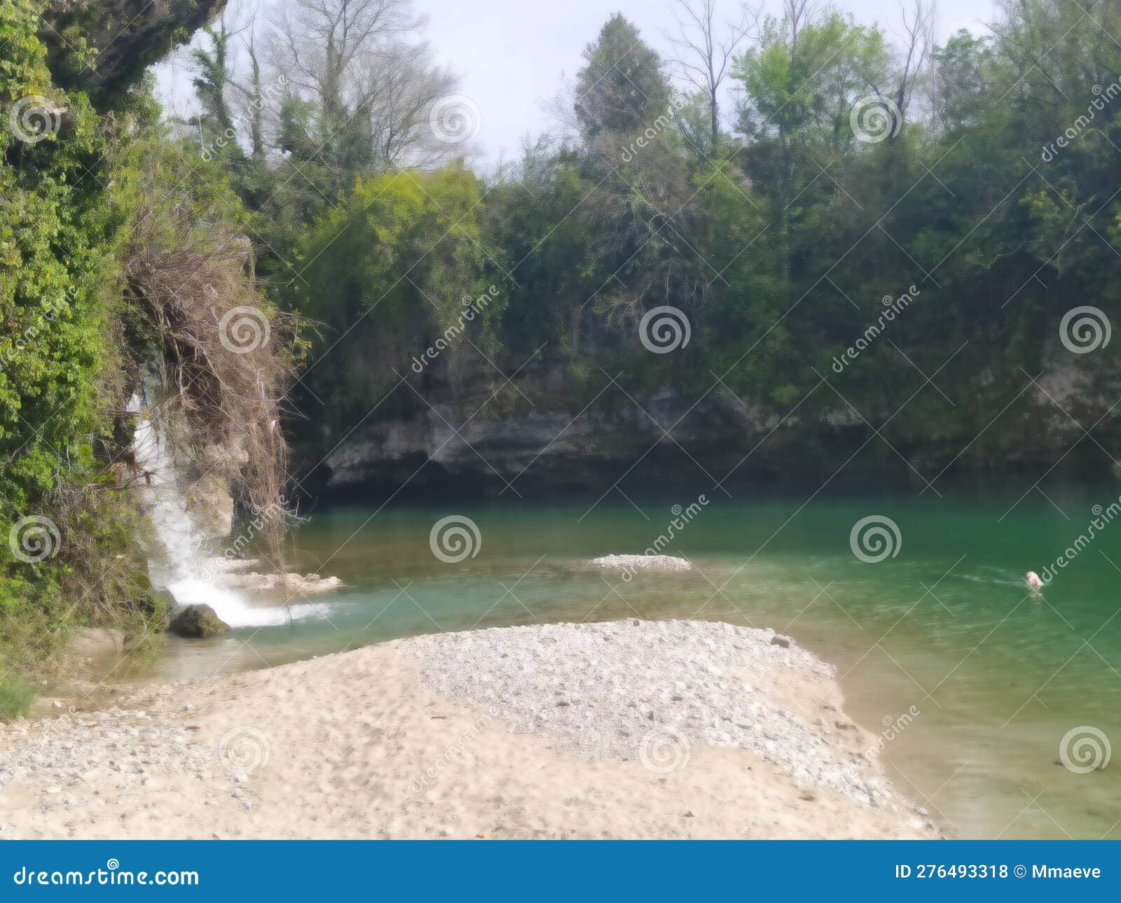 A Small Waterfall and a River in Spring Time Stock Photo - Image of ...