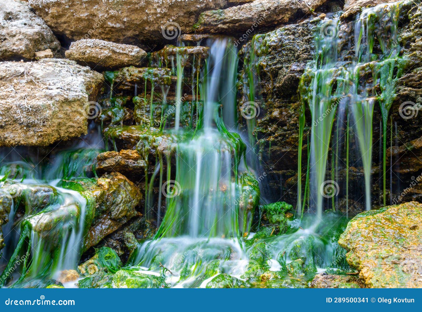 Small Waterfall on Stones Covered with Freshwater Green Algae ...