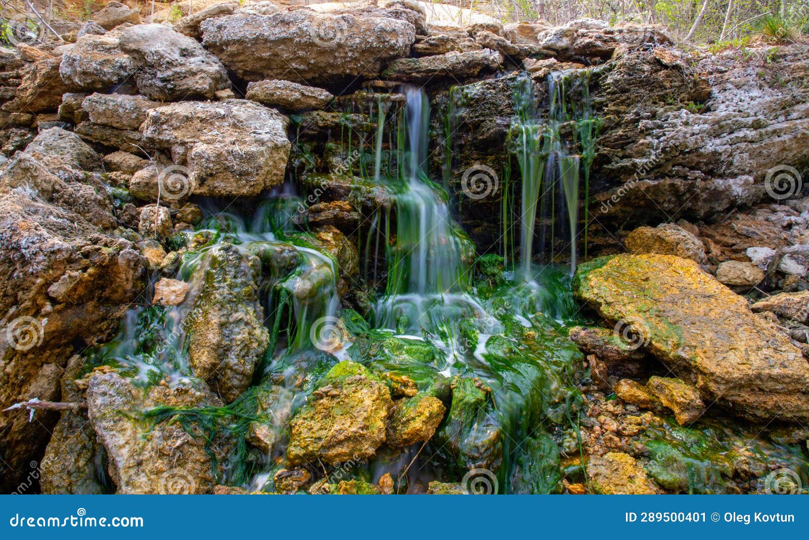 Small Waterfall on Stones Covered with Freshwater Green Algae ...