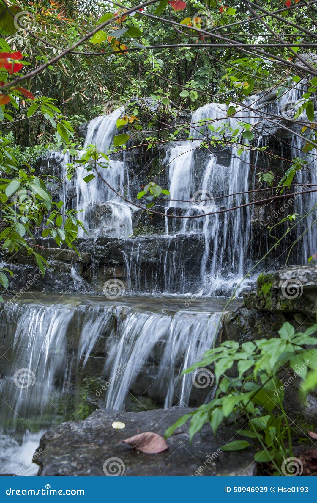 Small waterfall stream stock image. Image of trees, stone - 50946929