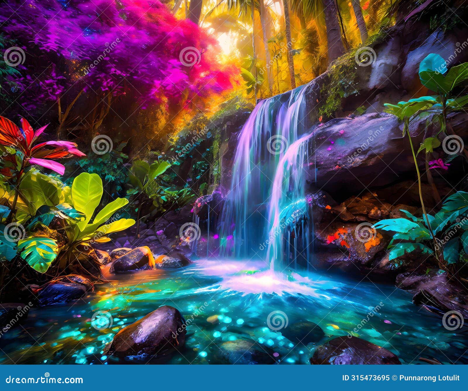 Beautiful Small Waterfall with Tropical Forest Background, Capturing ...