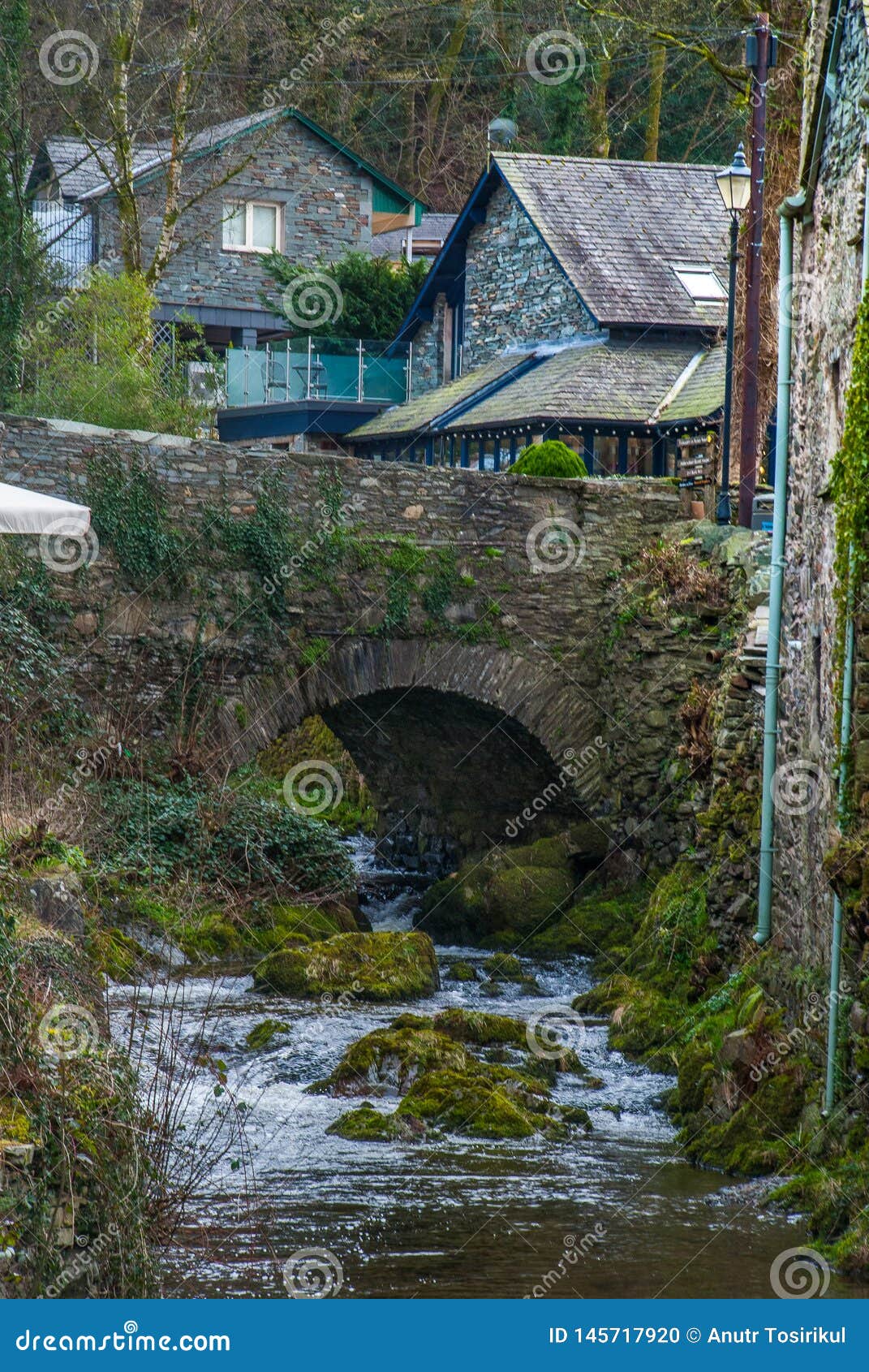 Small Waterfall Under the Stone Bridge Stock Photo - Image of beauty ...