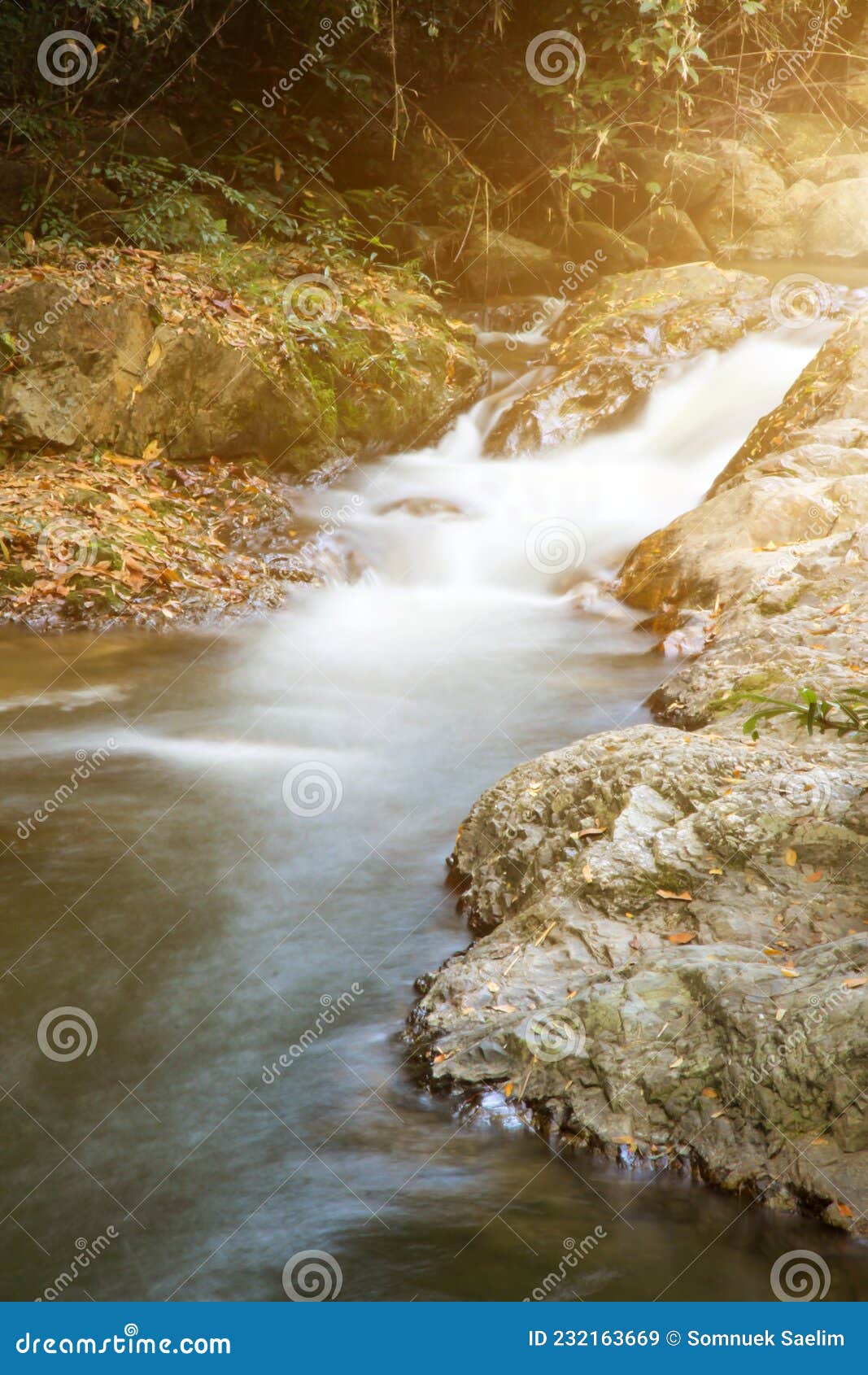 Small Waterfall with Water Splashing and Tumbling Over the Rocks in the ...
