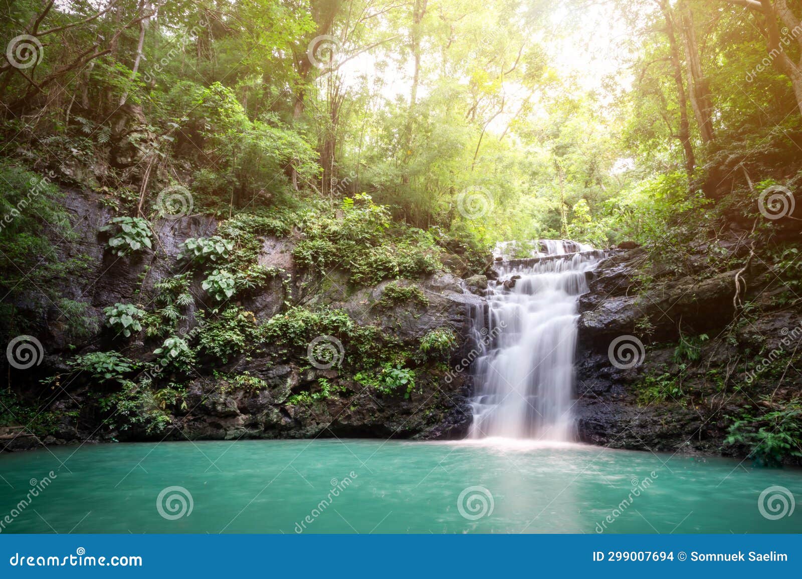 Small Waterfall with Water Splashing and Tumbling Over the Rocks in the ...
