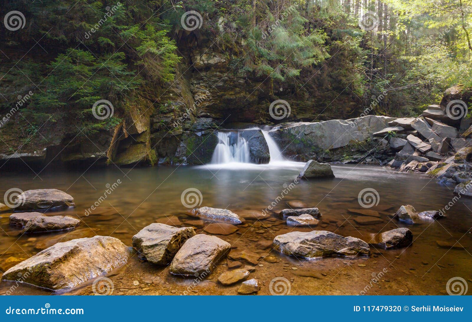 Small Waterfall into the Woods Stock Photo - Image of natural, motion ...