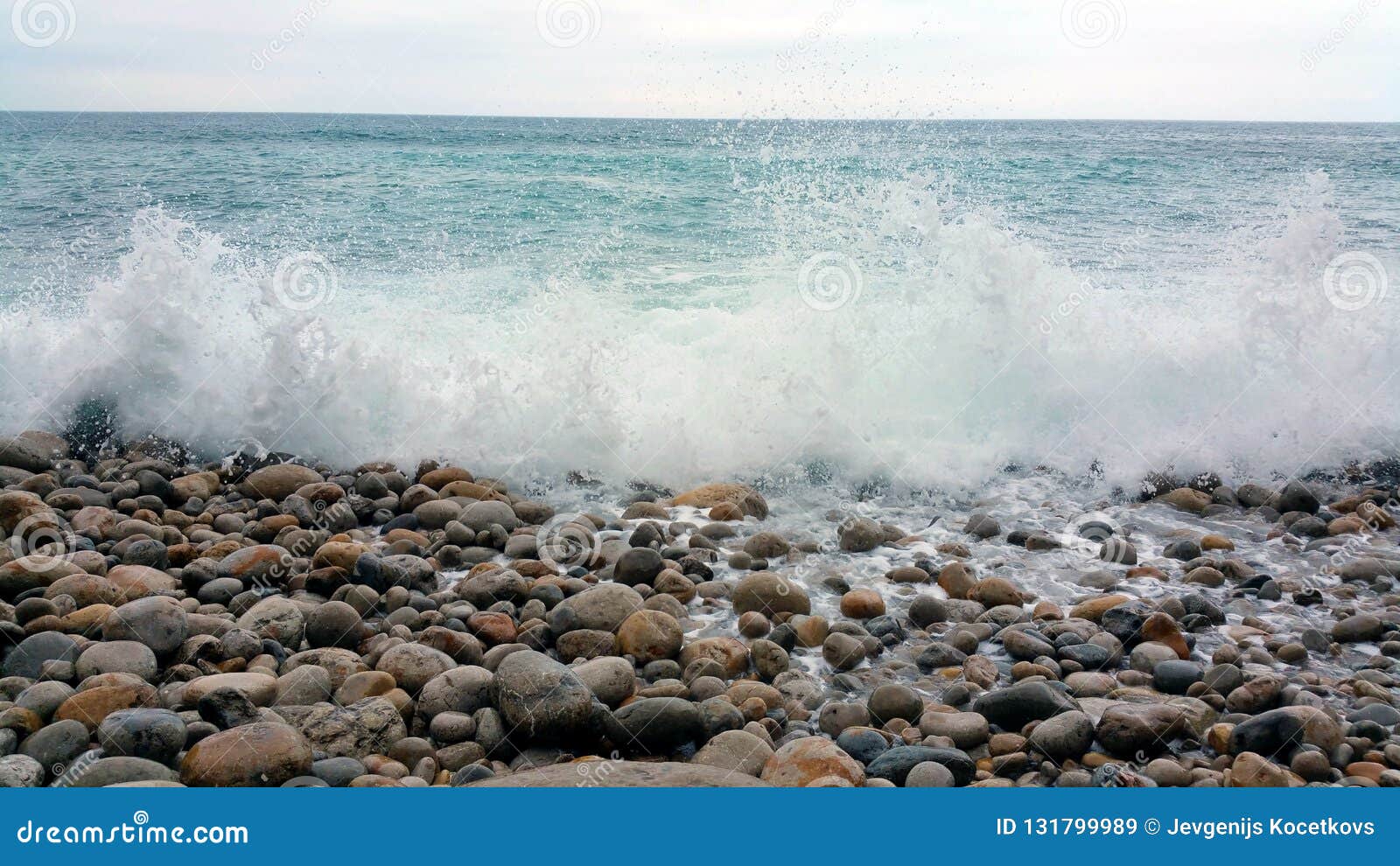 Small Wave Running on the Rocky Beach Stock Image - Image of power ...