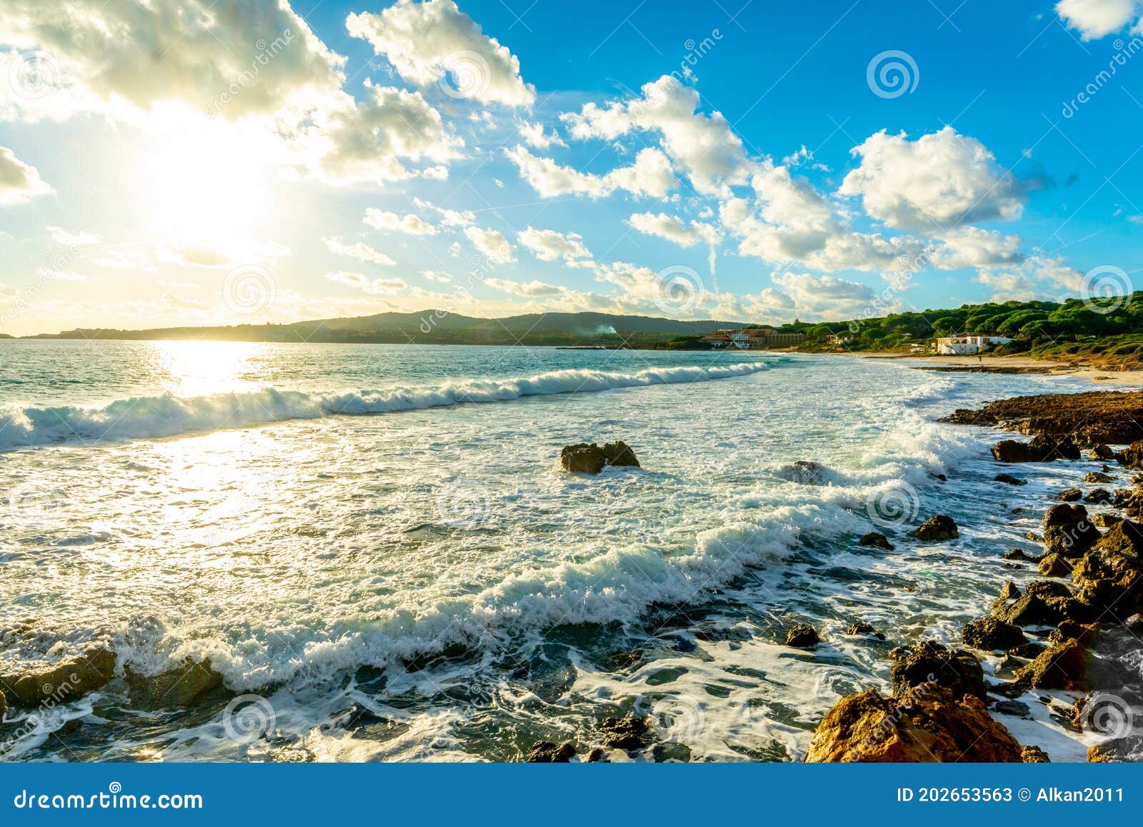 Small Waves at Sunset in Le Bombarde Beach Stock Image - Image of rocks ...