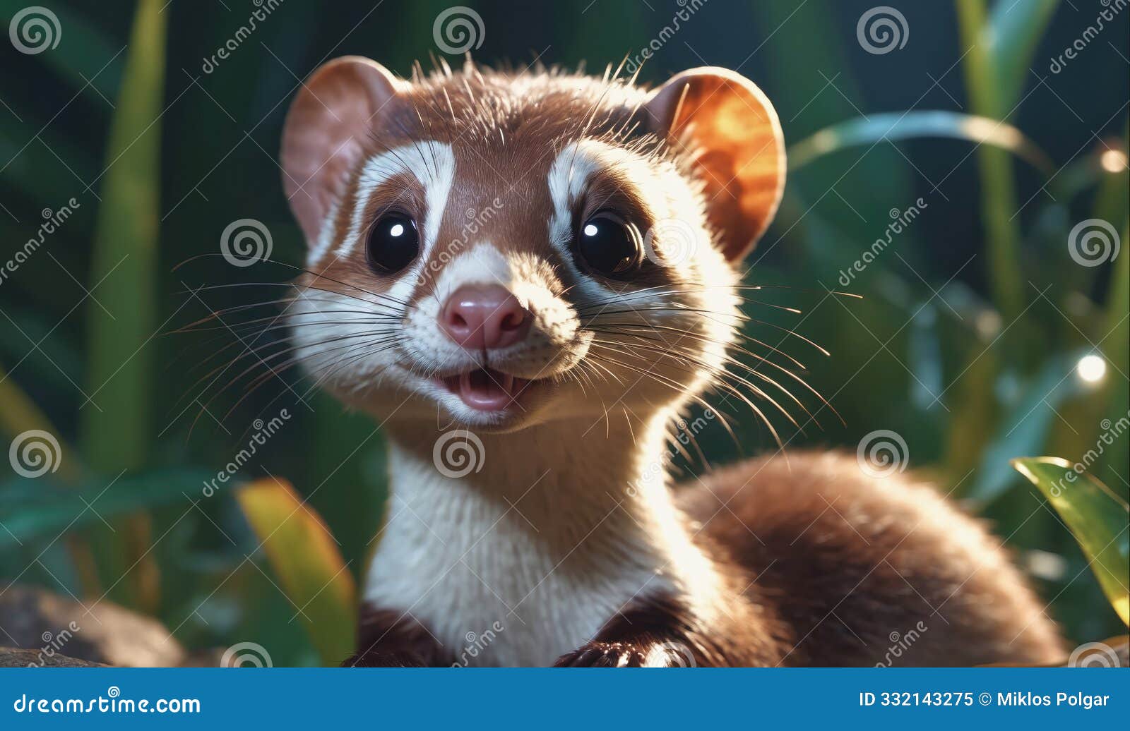 A Small Brown and White Weasel with Large Eyes Smiles into the Camera ...