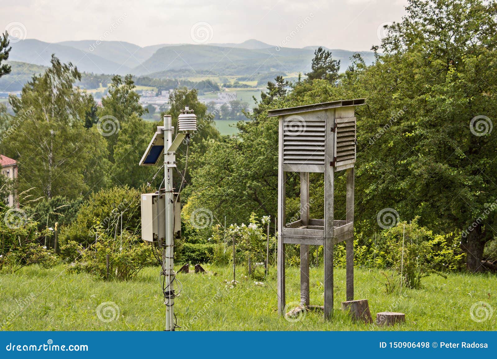 Small Weather Station on a Green Meadow Stock Photo - Image of sensor ...