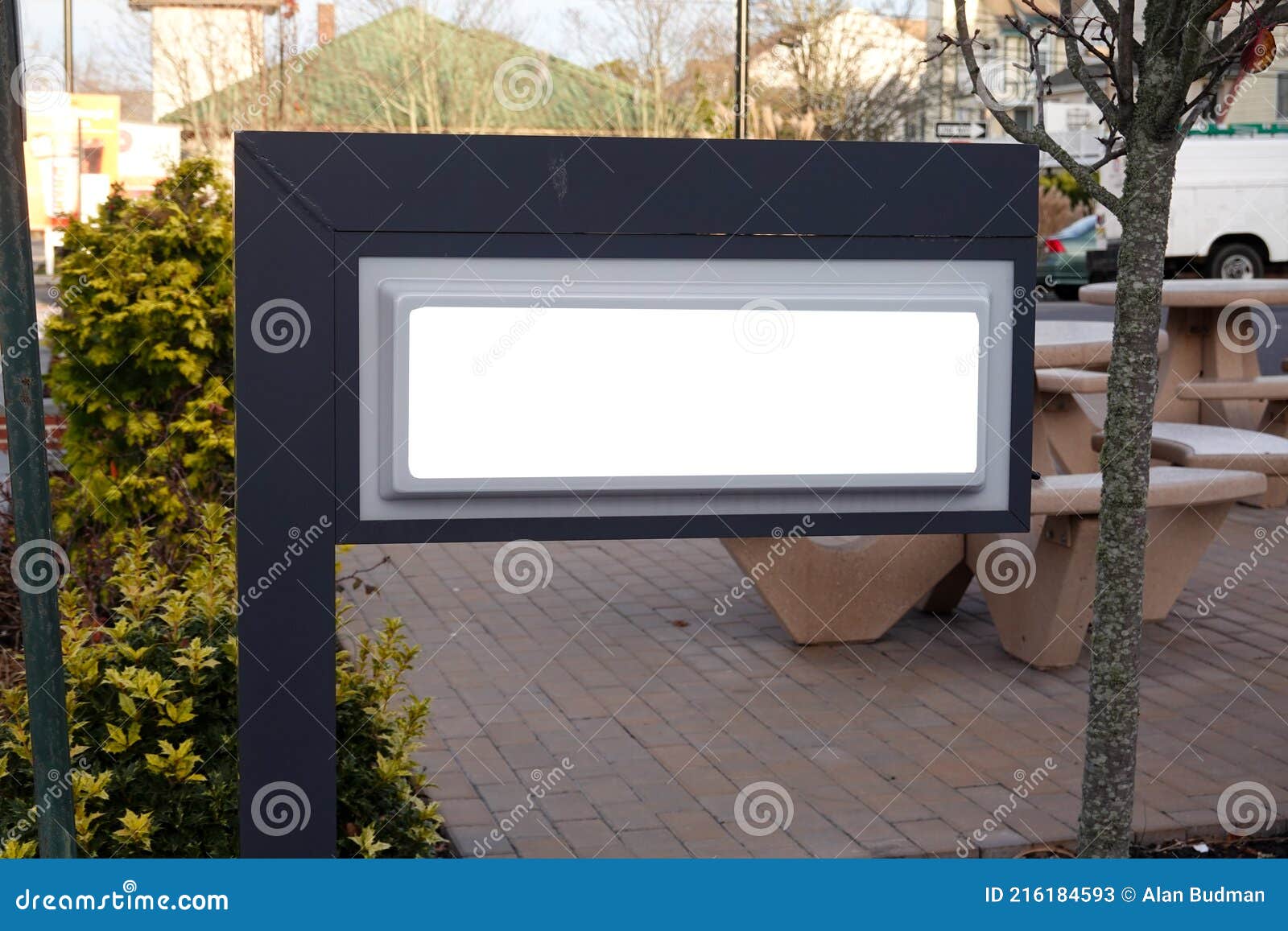 Small White Blank Illuminated Sign on a Gray Post Stock Image - Image ...