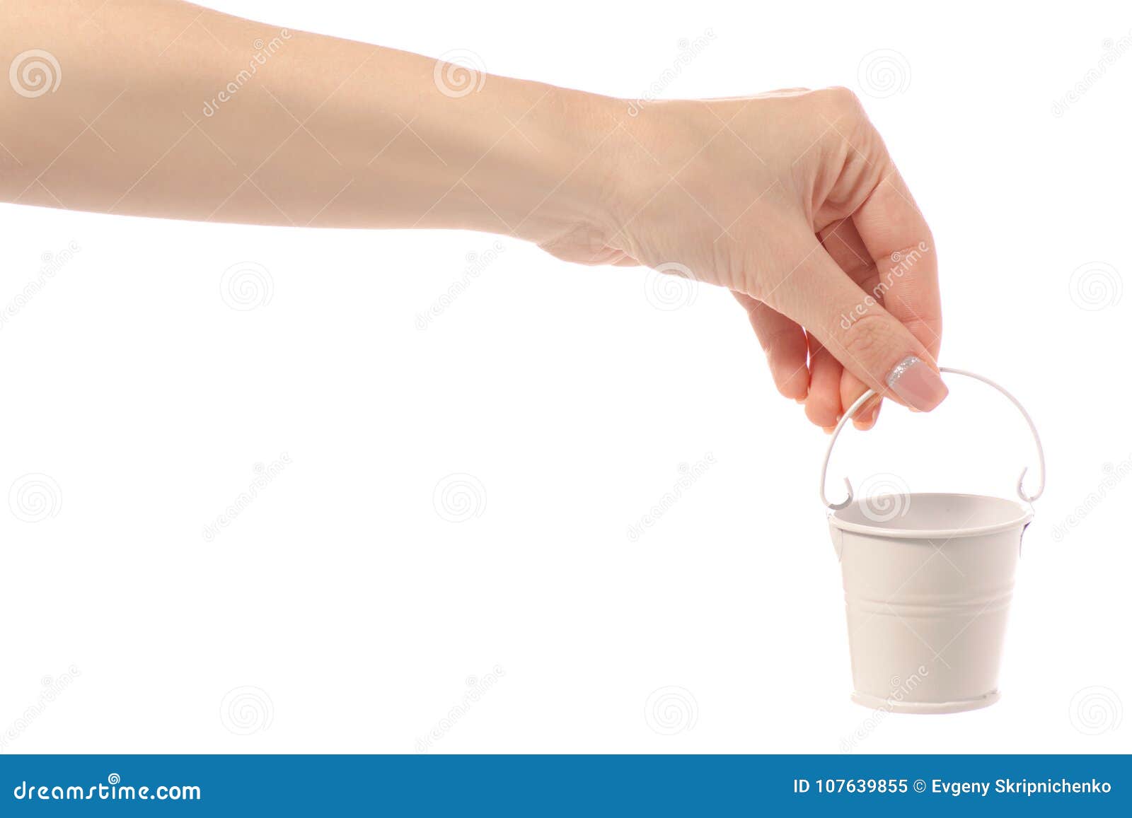 Small white bucketin hand stock image. Image of bowl - 107639855