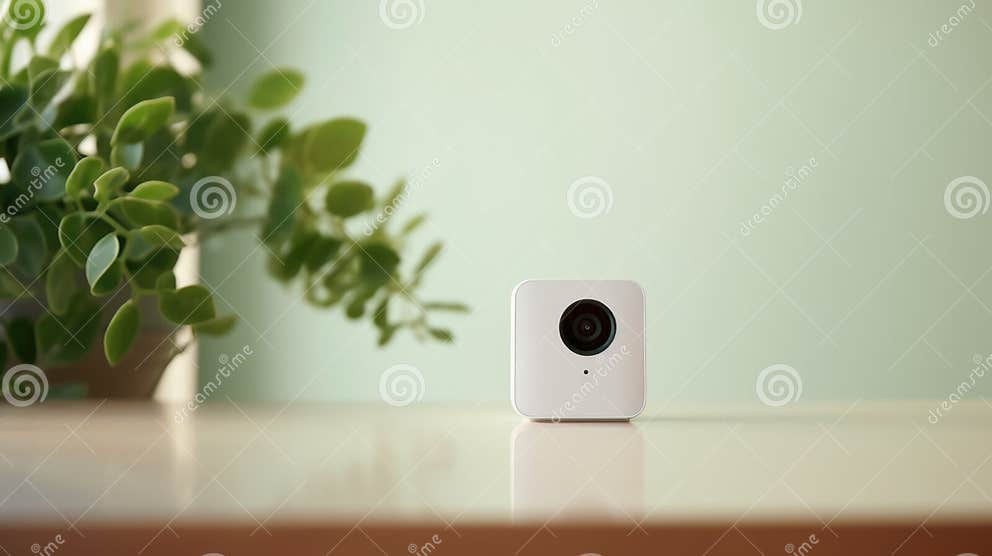A Small White Camera Sitting on a Table, AI Stock Image - Image of ...