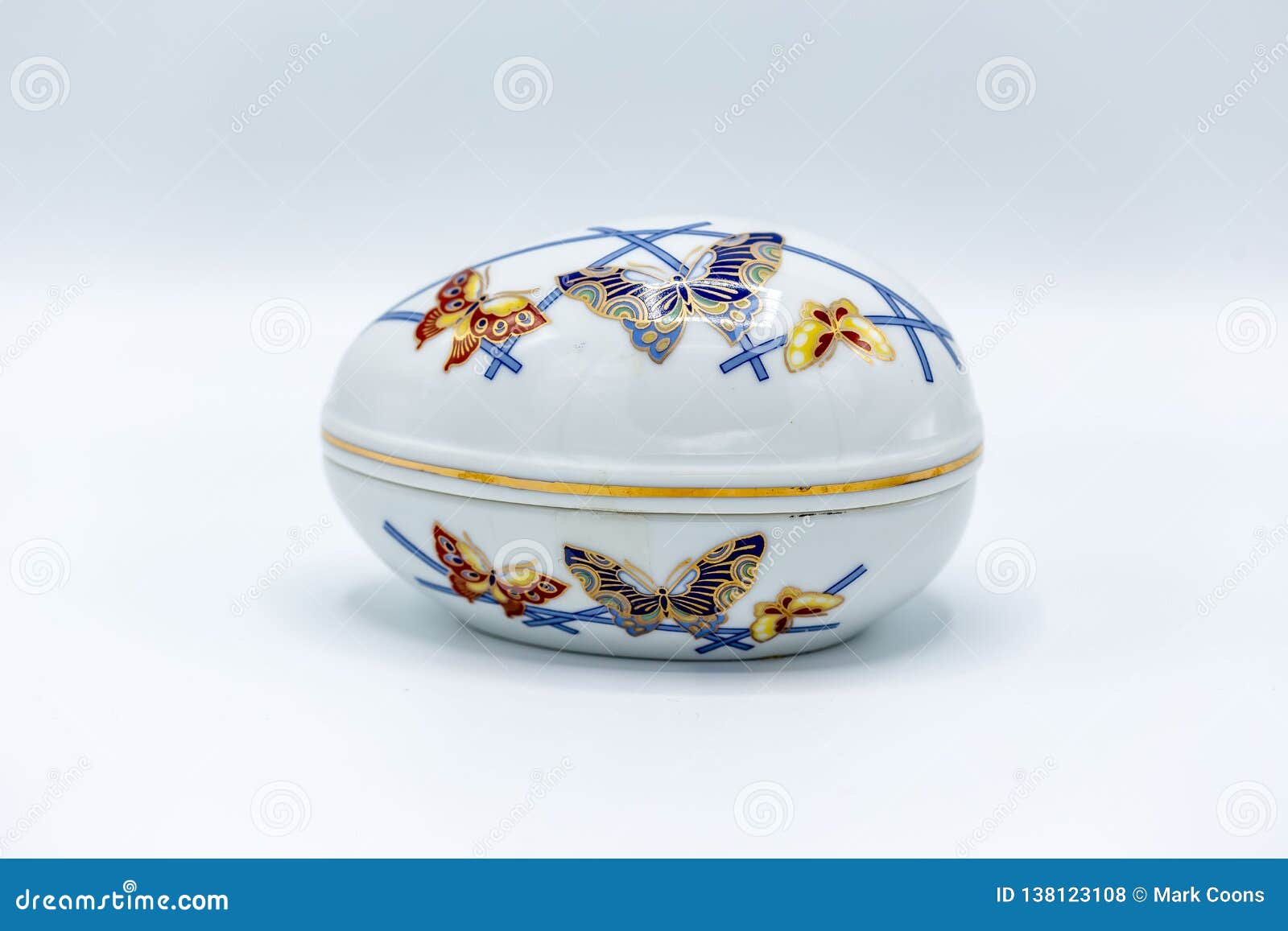 Small White Ceramic Dish with Lid Decorated with Butterflies Stock ...