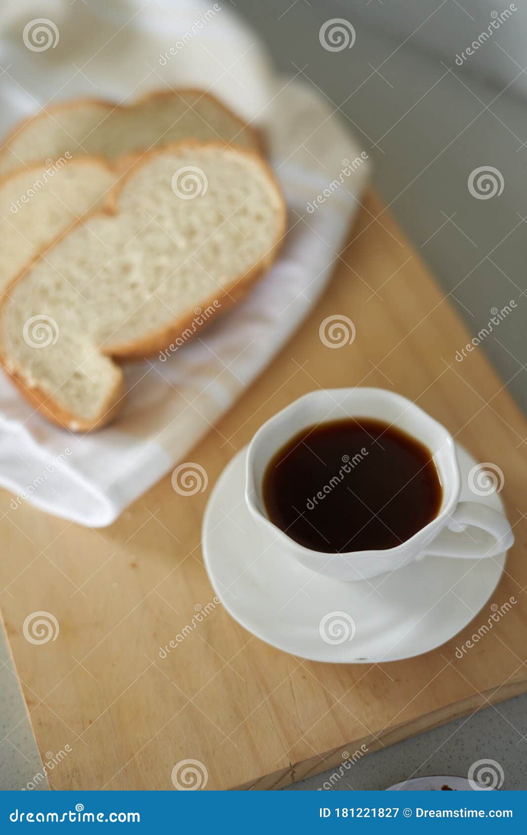 Small White Cup of Coffee and Bread Stock Image - Image of break ...