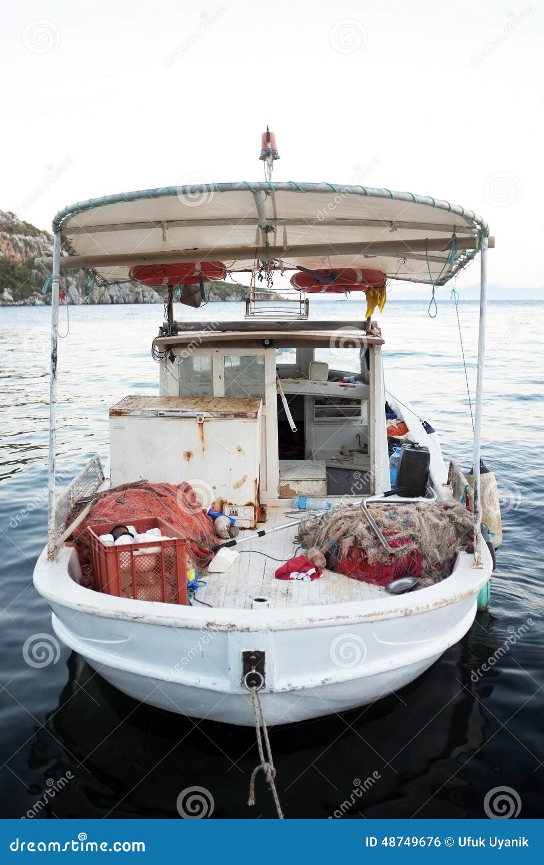 Small white fishing boat stock photo. Image of messy - 48749676