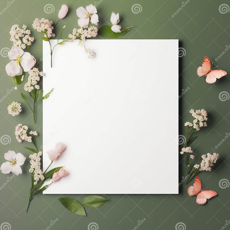 Minimalistic Spring-themed Paper with Butterflies and Flowers Stock ...