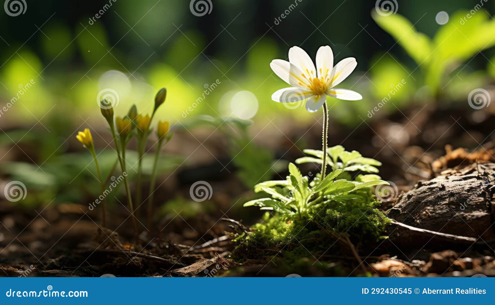 A Small White Flower is Growing Out of the Ground Stock Illustration ...