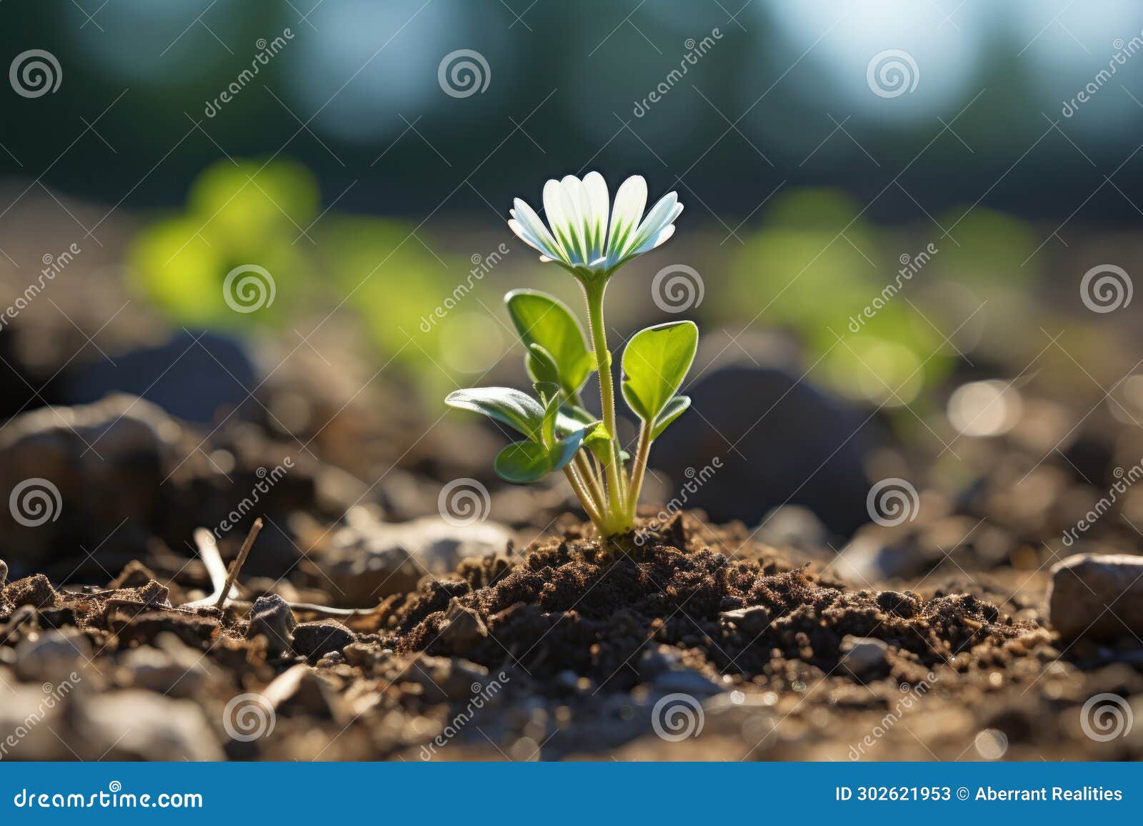 A Small White Flower is Growing Out of the Ground Stock Illustration ...