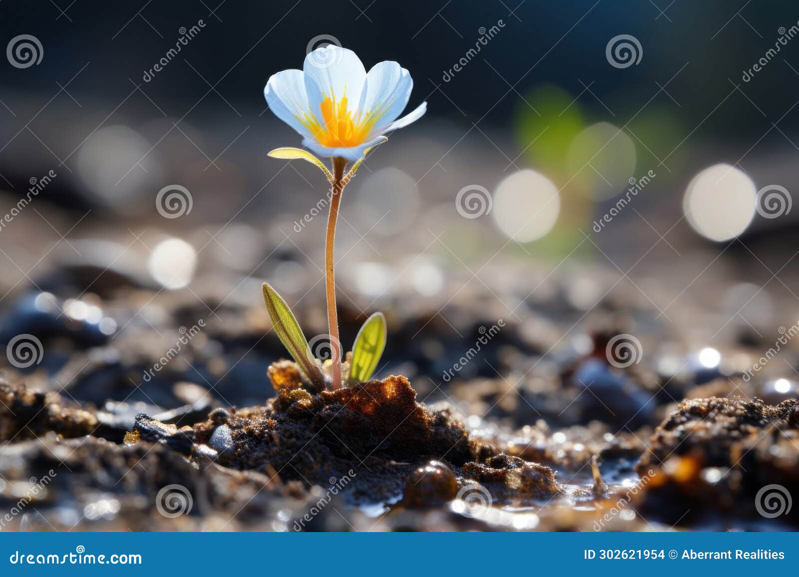 A Small White Flower is Growing Out of the Ground Stock Illustration ...