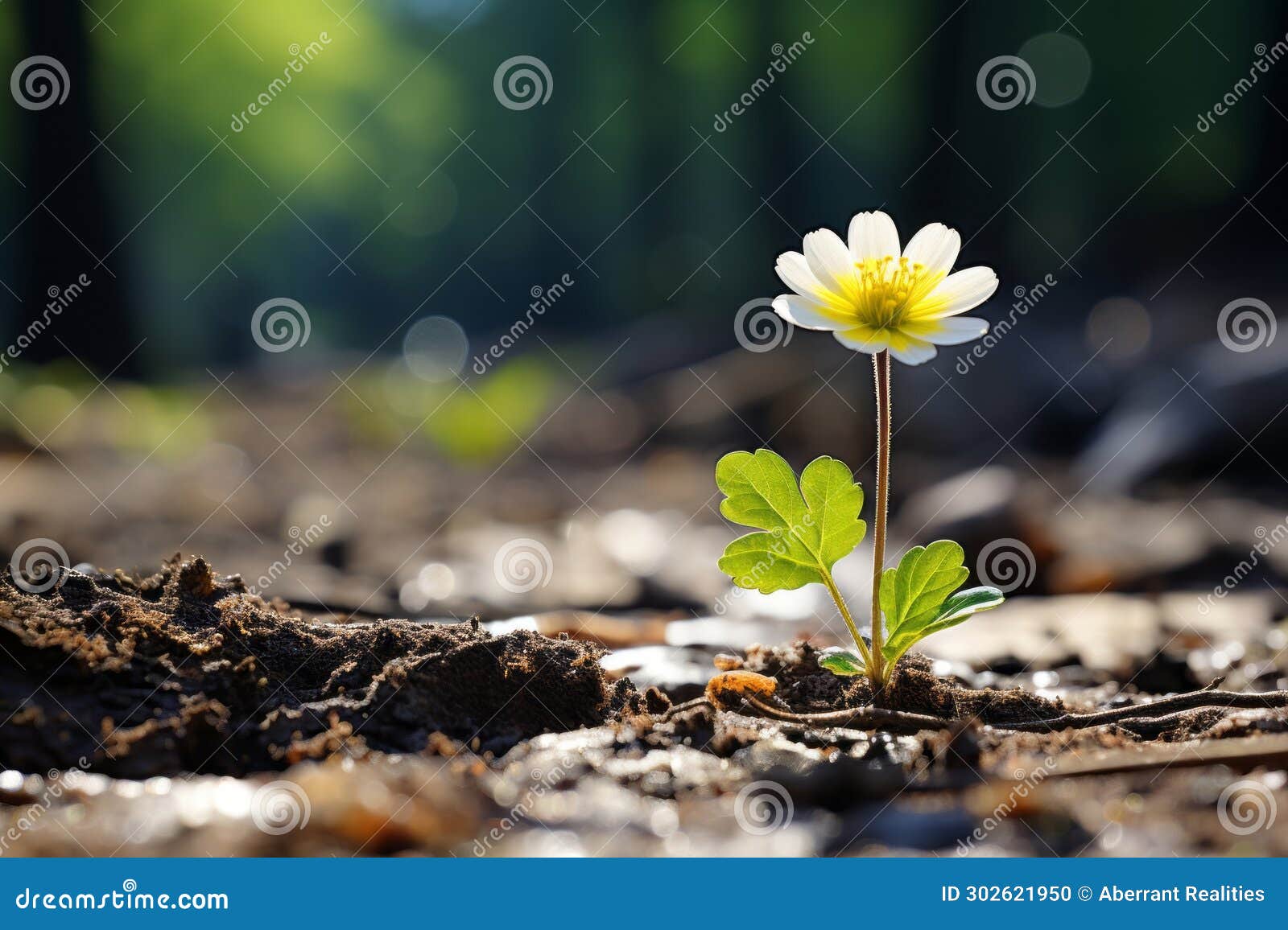 A Small White Flower is Growing Out of the Ground in the Middle of a ...
