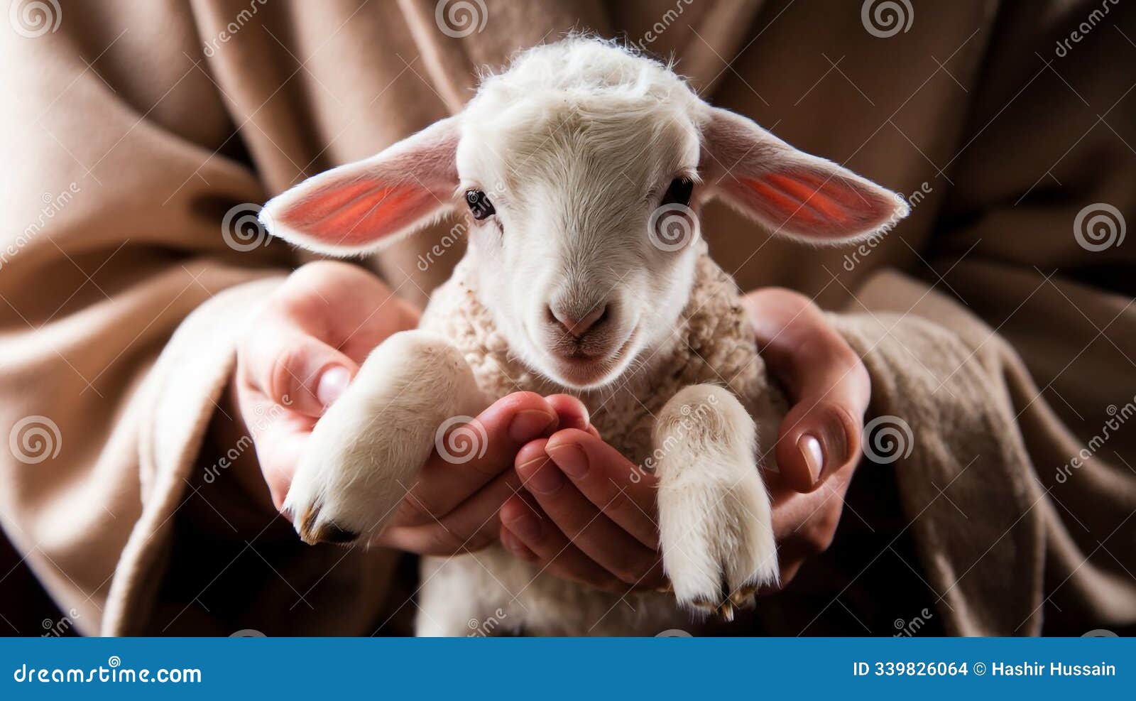 Lamb Held in Hands Cute Animal Soft Fur White Lamb Easter Symbol Stock ...